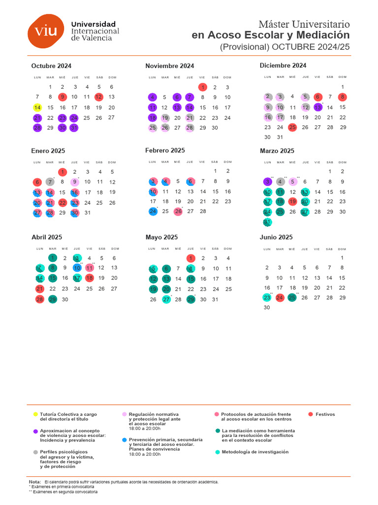 Calendario Master Acoso Escolar y Mediación | PDF | Violencia | Agresión