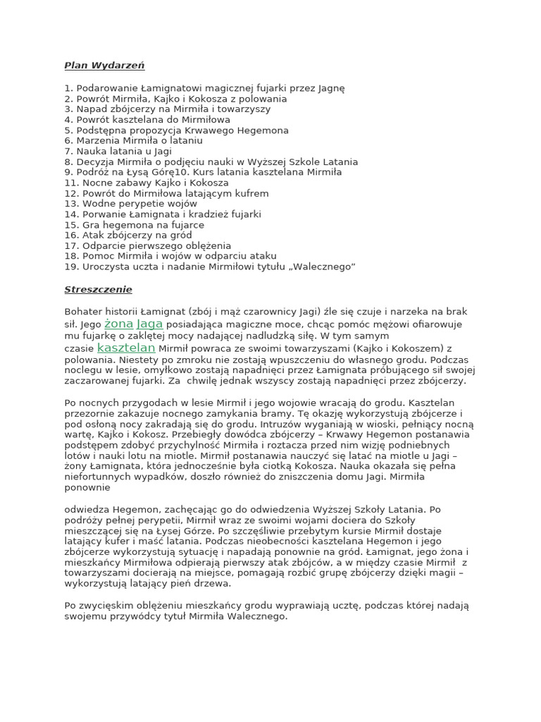 Plan Wydarzeń Kajko i Kokosz | PDF