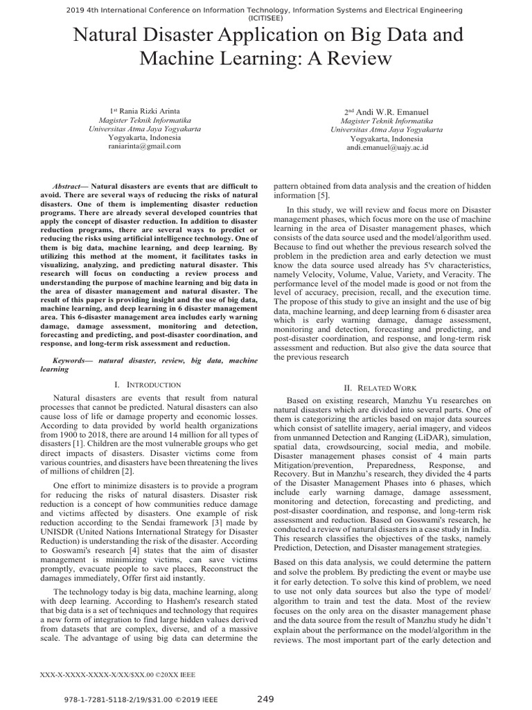 Natural Disaster Application On Big Data and Machine Learning A Review ...