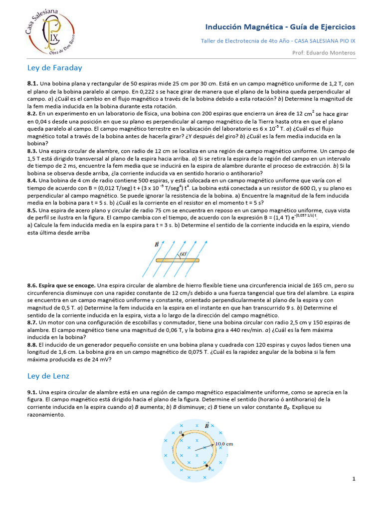 Inducci-N Magn-Tica - Gu-A de Ejercicios | PDF | Inductor | Inducción electromagnética