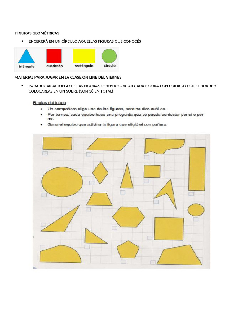 Juego de Figuras Geométricas en Clase | PDF