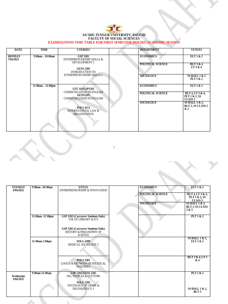 2024_2025 students version exams time-table first semester | PDF | Economics | Liberal Arts ...