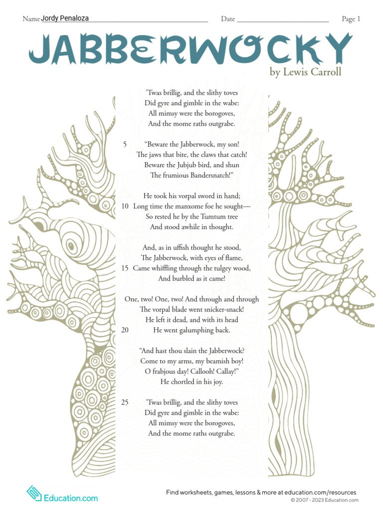 Understanding "Jabberwocky" Poem | PDF | Alice's Adventures In ...