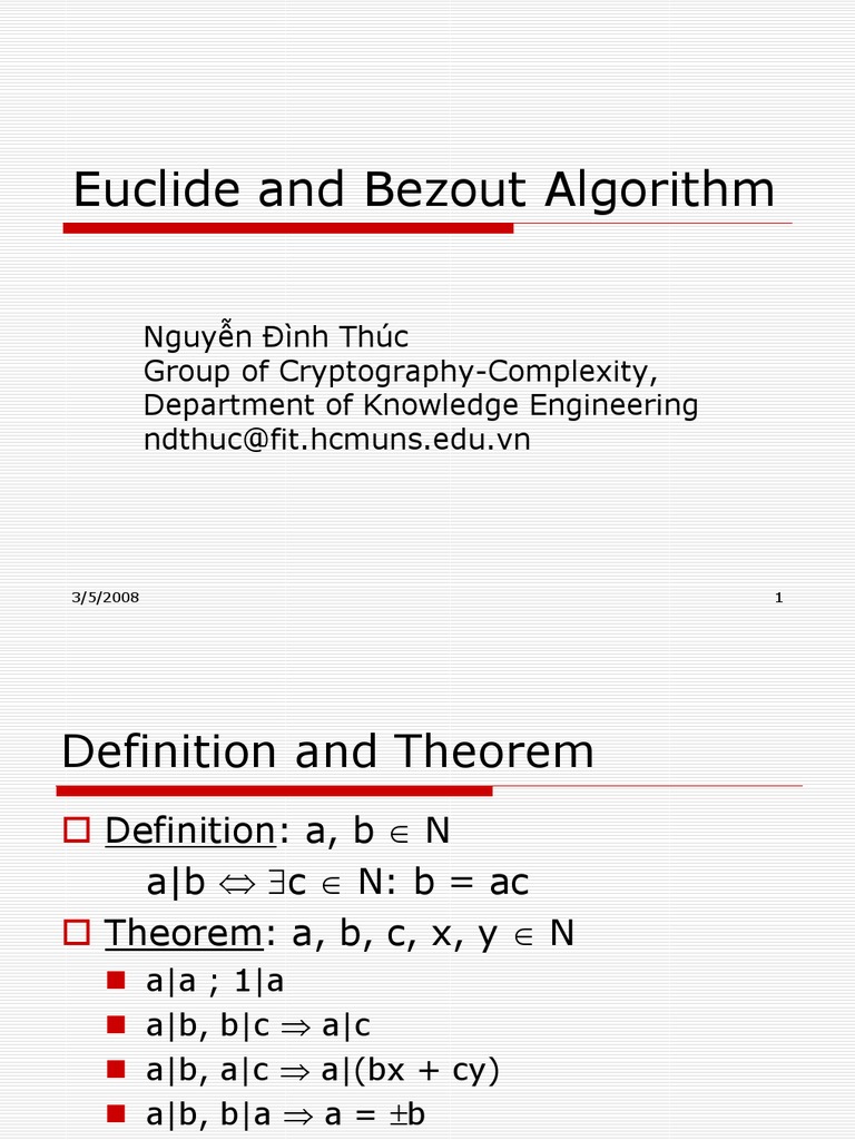 Euclid and Bezout Algorithms Explained | PDF