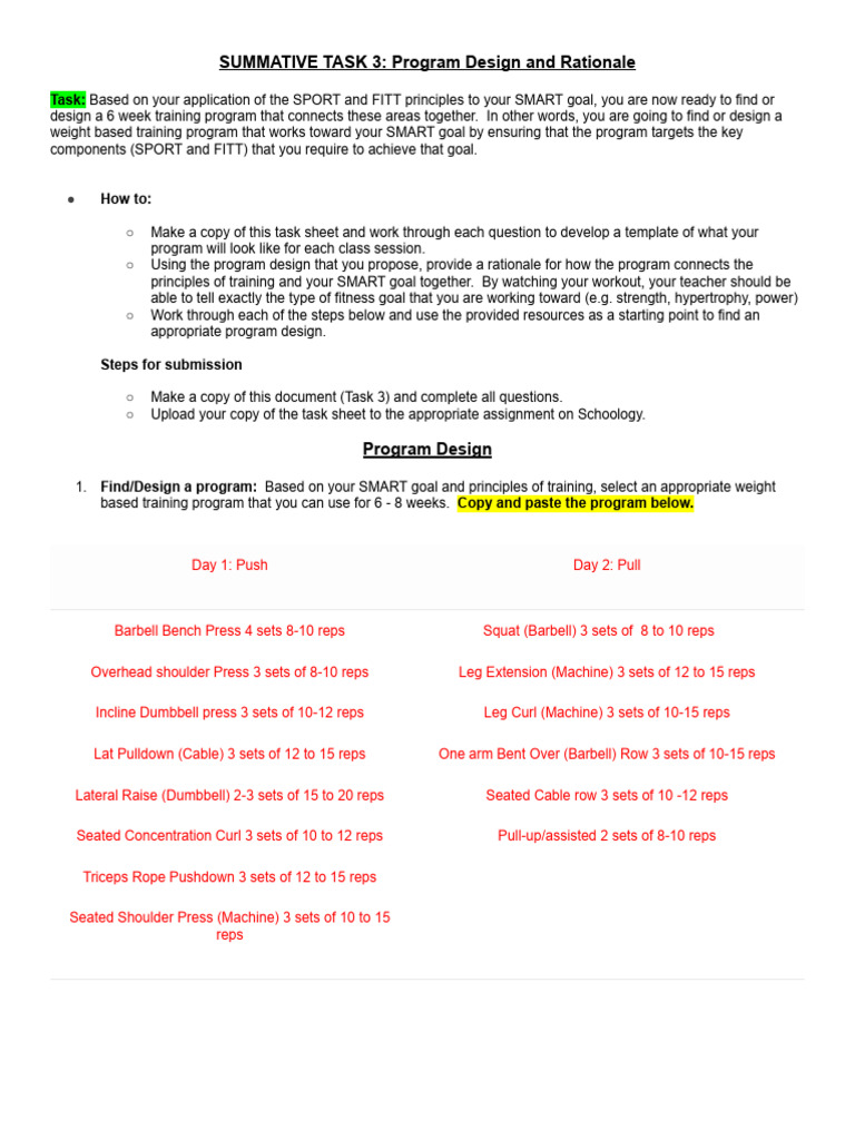 Frederick Hahn Individual Training Program Task 3 - Program Design and ...