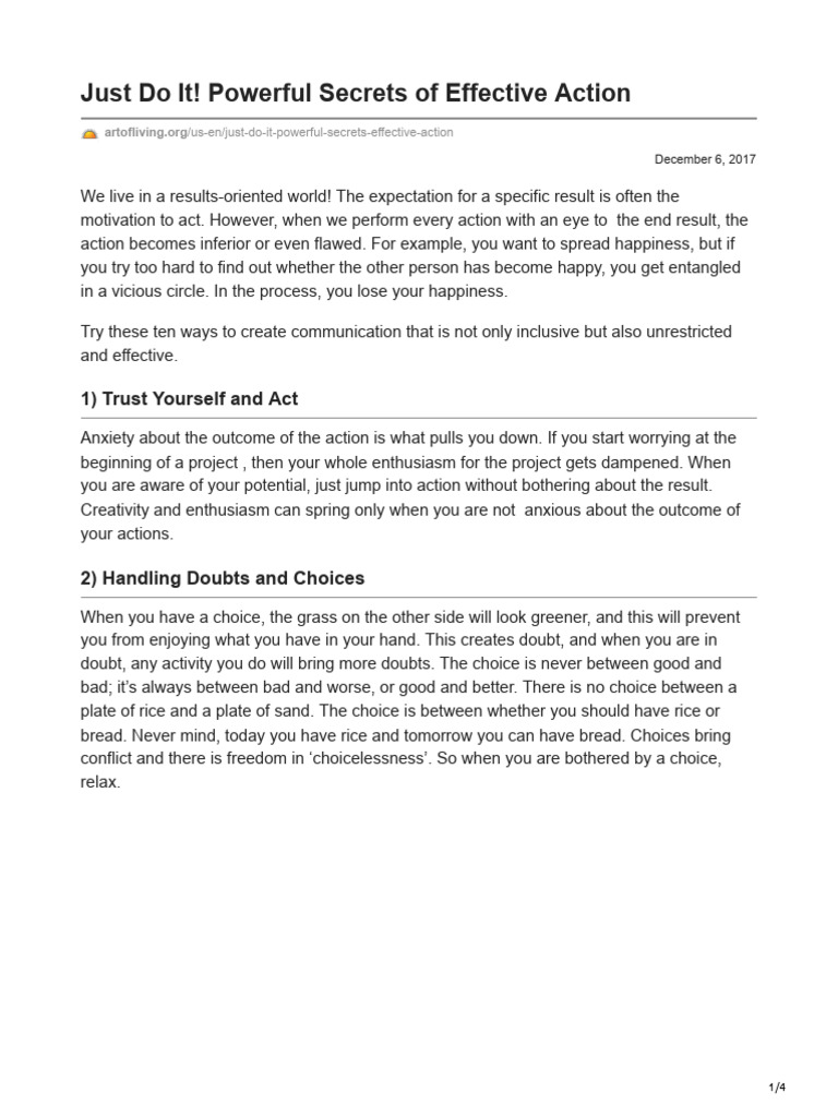 Effective Action: 10 Key Strategies | PDF | Meditation | Psychological ...