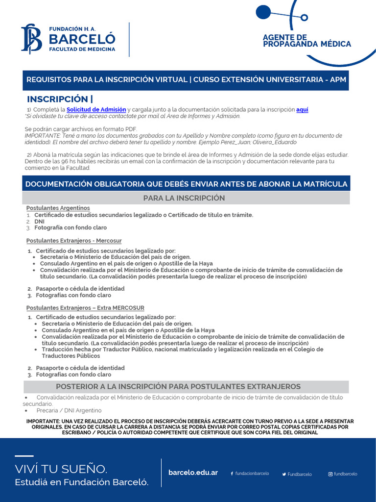 Requisitos Inscripcion APM 2023 | PDF