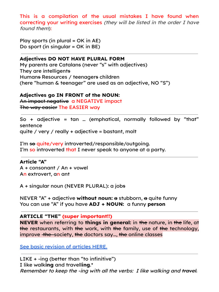 Common Writing Mistakes Explained | PDF | Adjective | Morphology