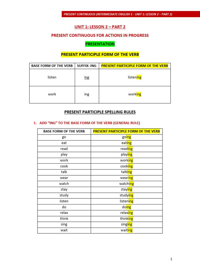 Present Continous For Actions in Progress (Unit 1 - Lesson 2 - Part 2 ...