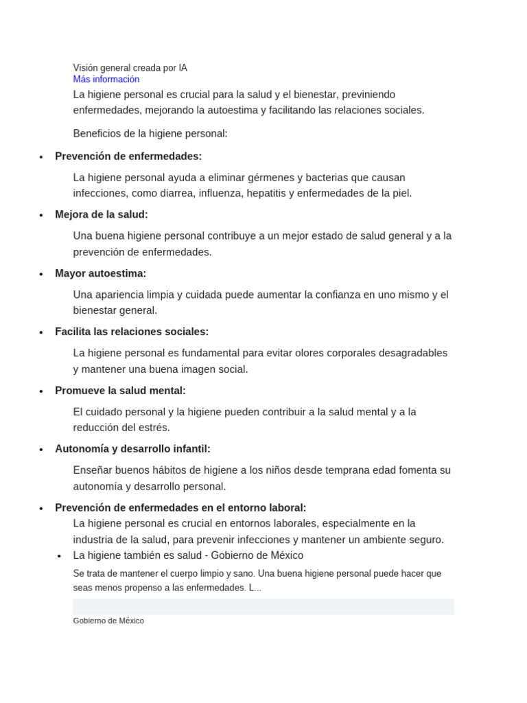 Importancia de La Higiene | PDF | Higiene | Especialidades Medicas