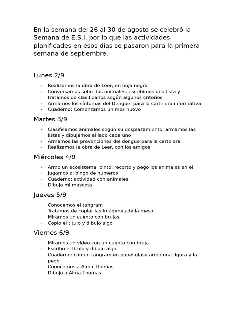 Actividades Diarias de Septiembre | PDF