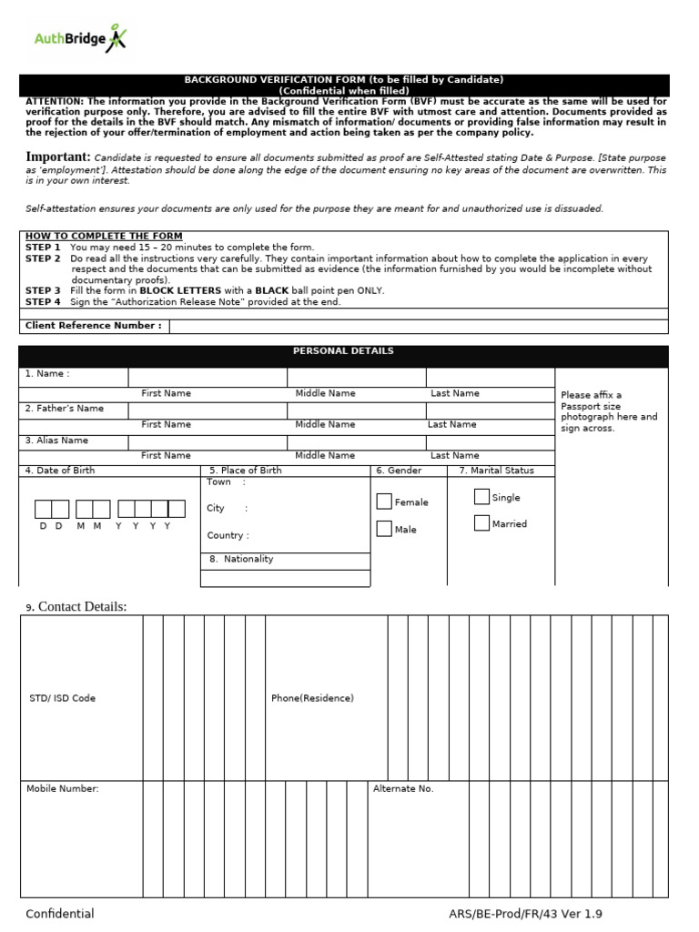 Background Verification Form 2 | PDF | Identity Document | Privacy