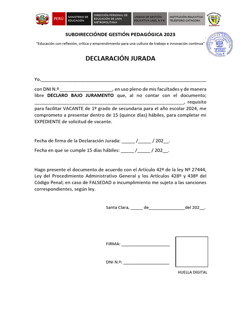 Declaración Jurada | PDF