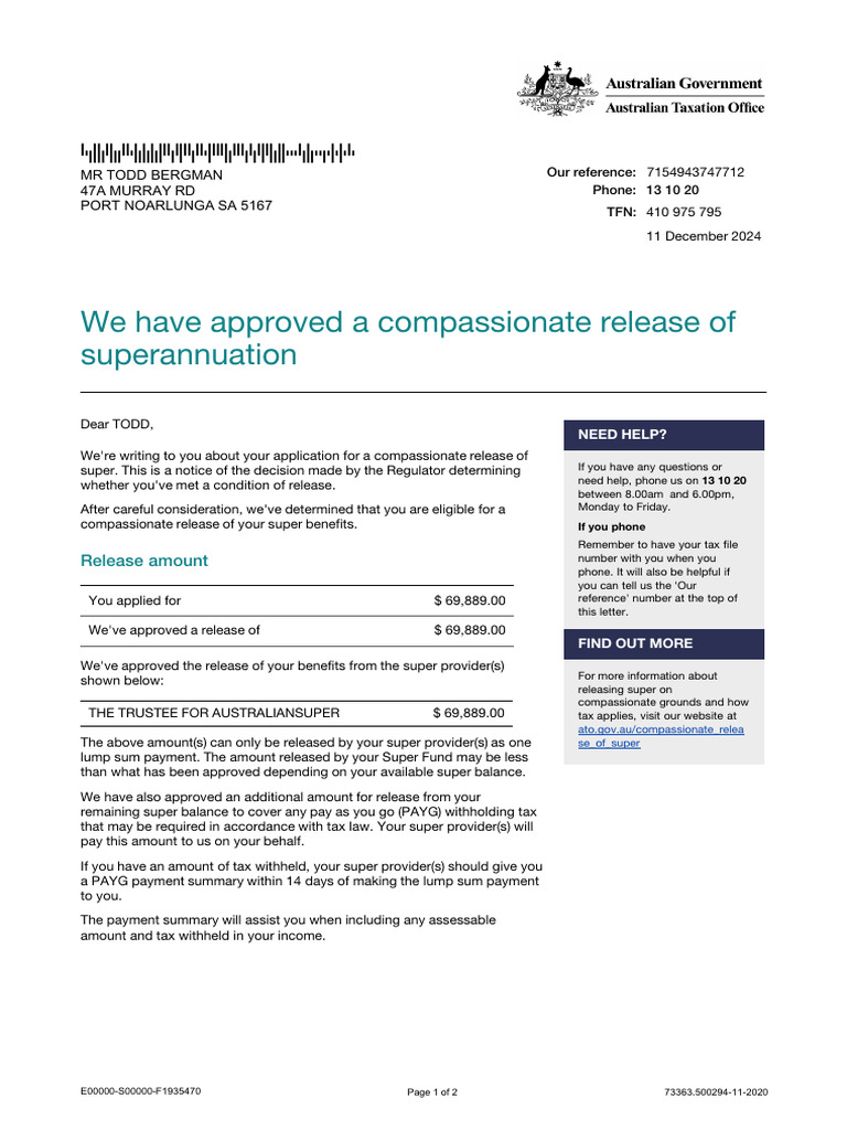 Early Release Superannuation Approval - Mygov - 7154943747712 | PDF ...