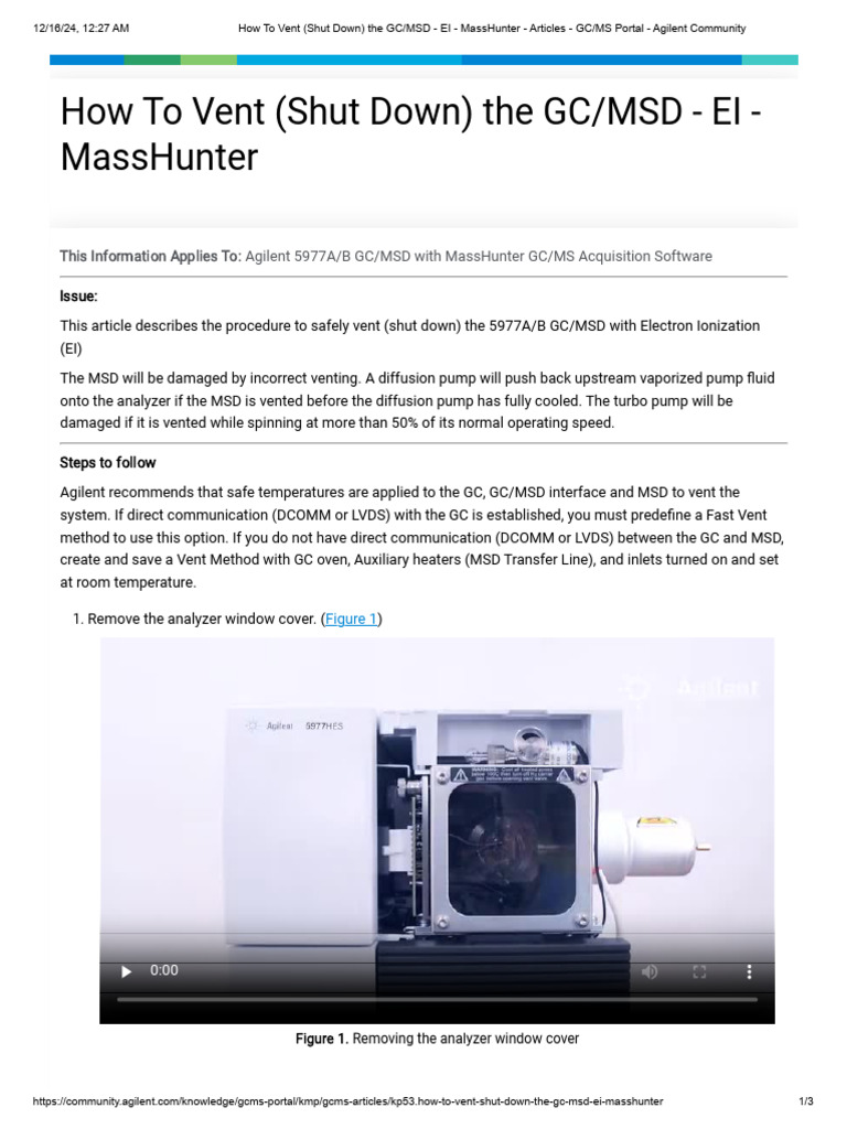 How To Vent (Shut Down) The GC - MSD - EI - MassHunter - Articles - GC - MS Portal - Agilent ...
