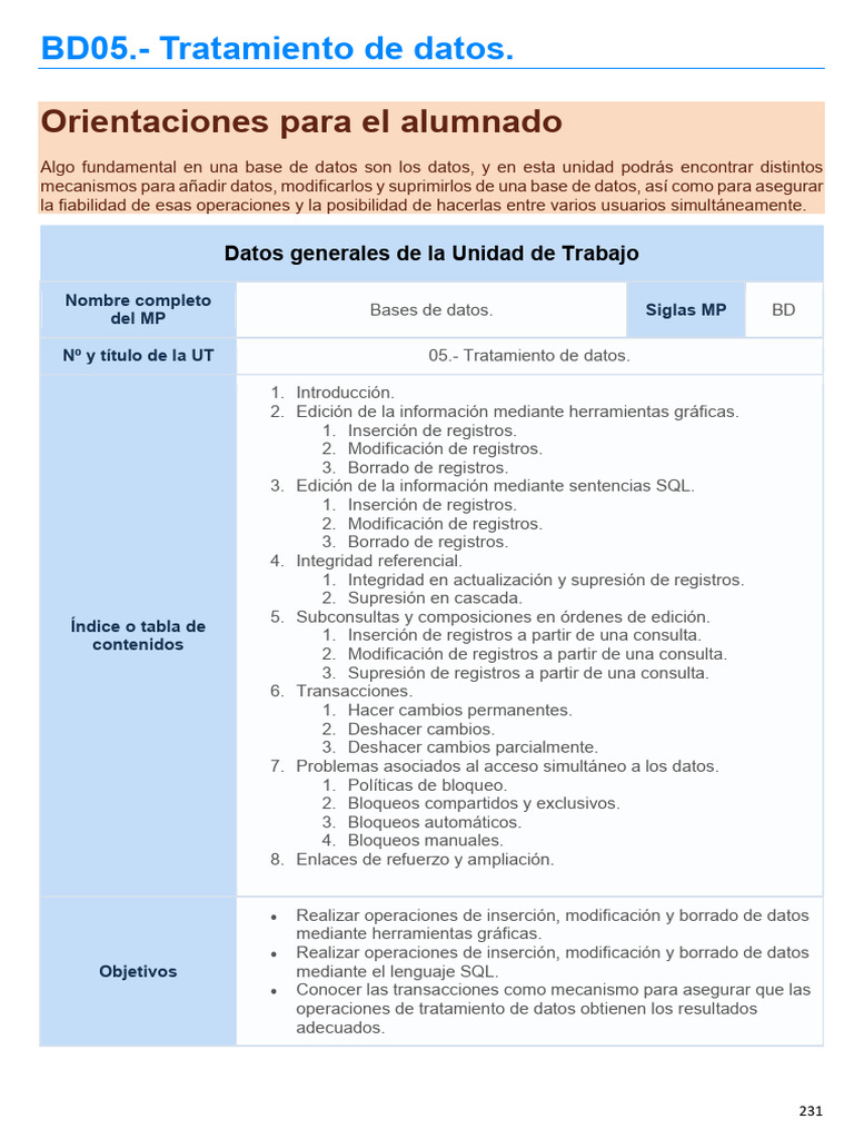 BD-UT05-Tratamiento de Datos | PDF | SQL | Diseño de software
