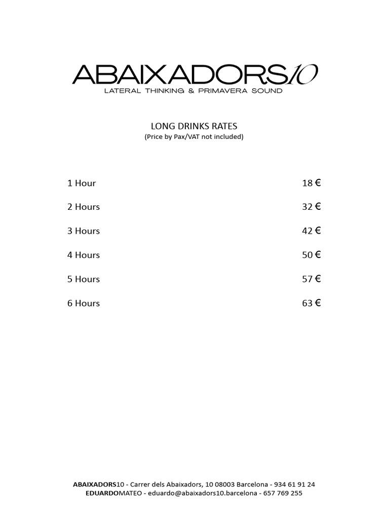 2021 EN Long drinks open bar rates | PDF