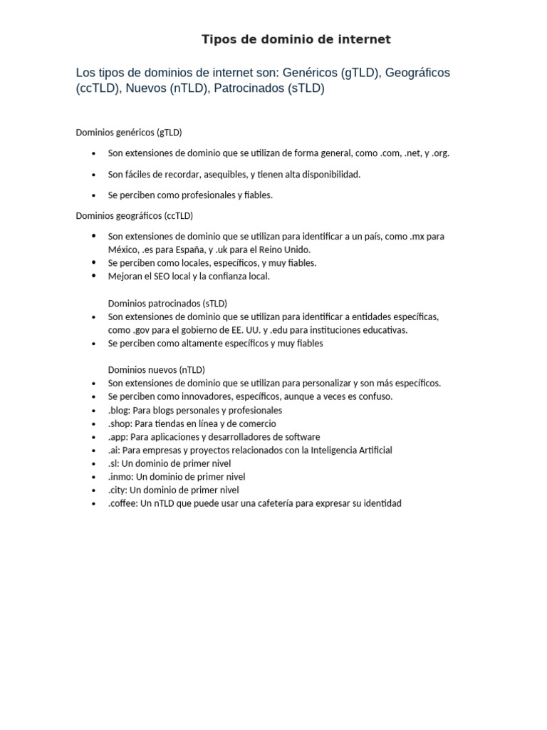 Tipos de dominios de internet explicados | PDF