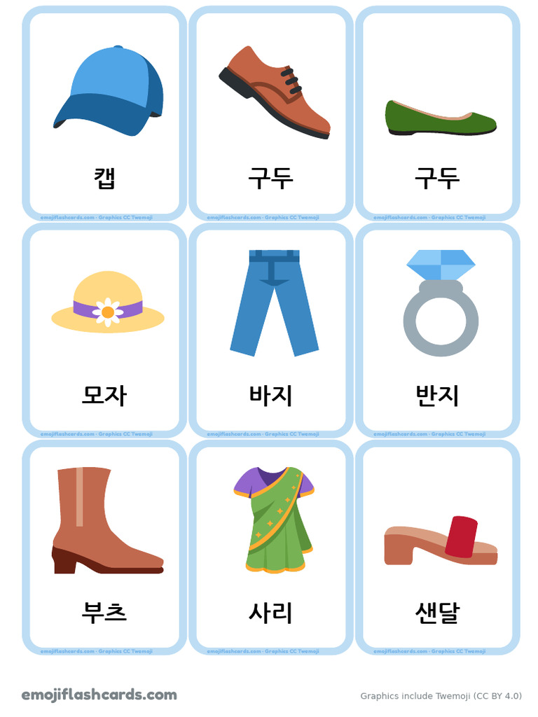 Korean Clothes Small A4 Flashcards | PDF