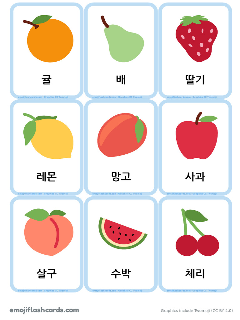 Korean Fruit Small A4 Flashcards | PDF