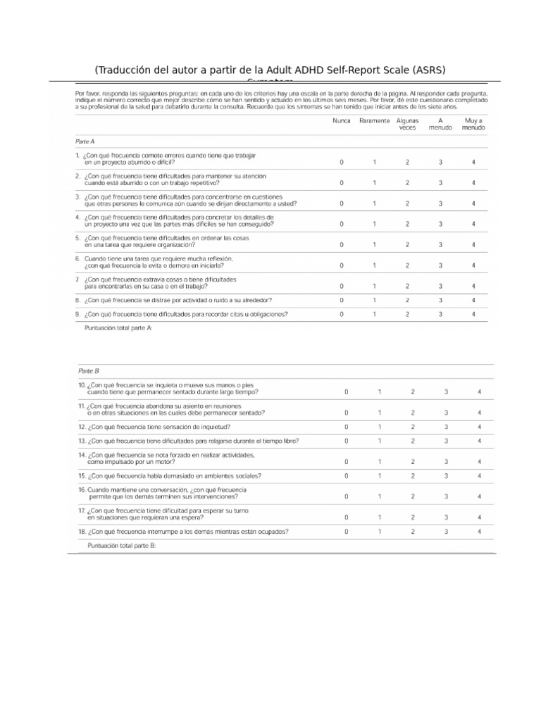 Adult ADHD Self-Report Scale (ASRS) | PDF
