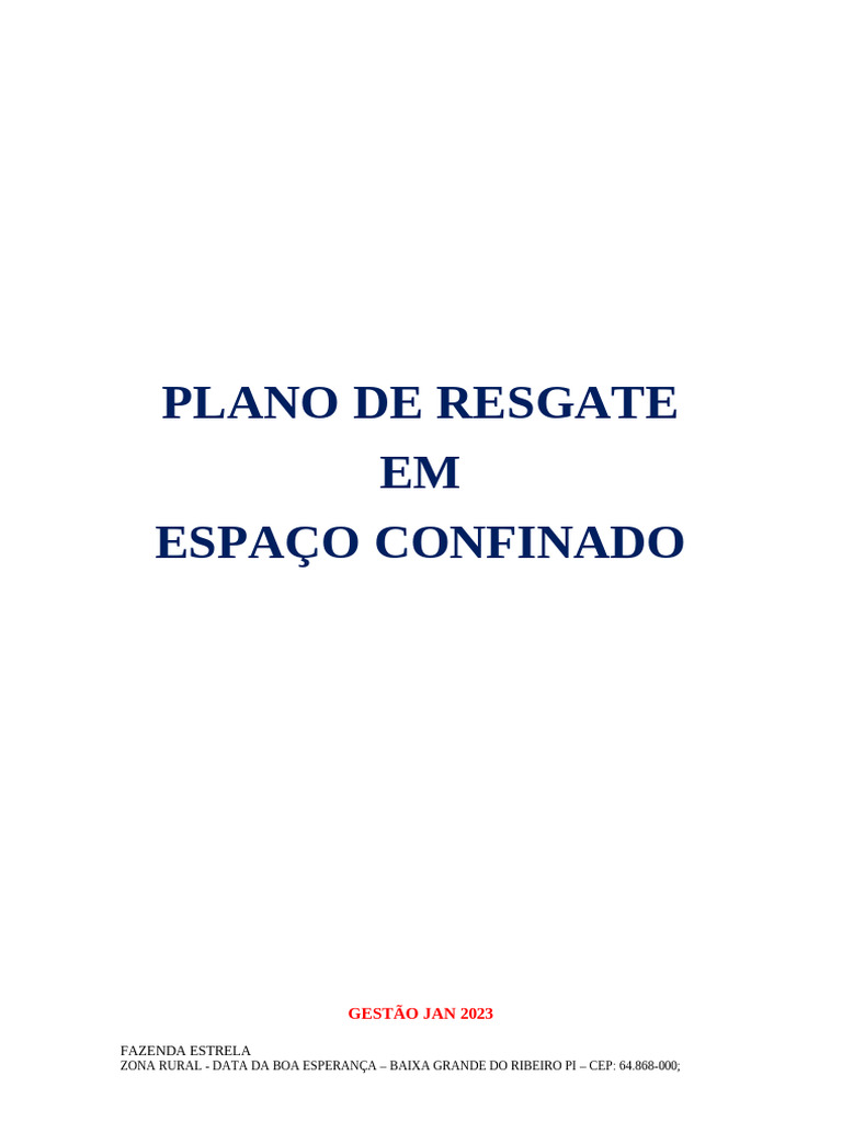 02 - PLANO DE RESGATE EM ESPAÇO CONFINADO Word | PDF