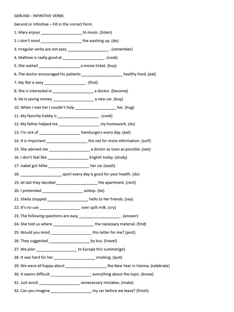 GERUNDS and INFINITIVES Practice (Gaps) | PDF