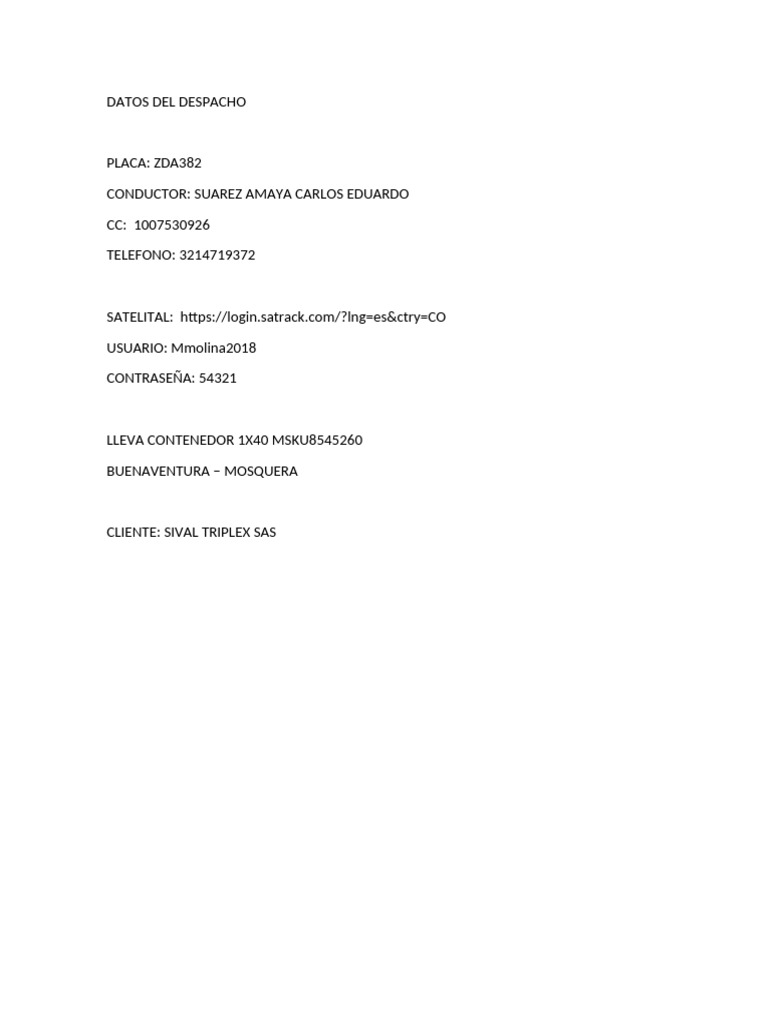 Datos Del Despacho | PDF