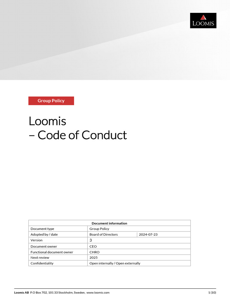 Loomis Code of Conduct Overview | PDF | Bribery | Employment