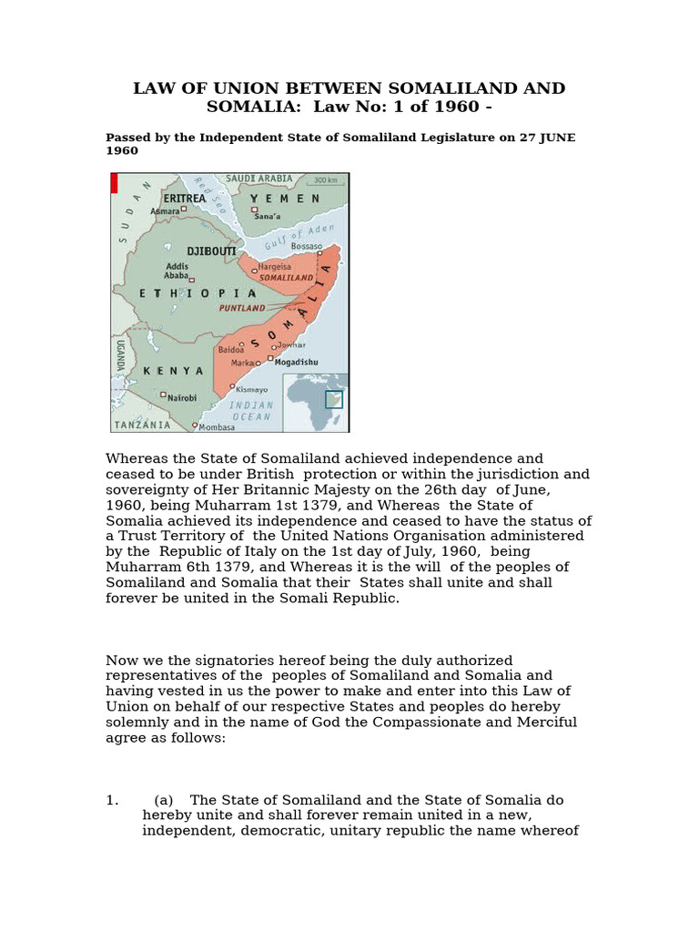 Law of Union: Somaliland and Somalia | PDF | Somalia | Citizenship