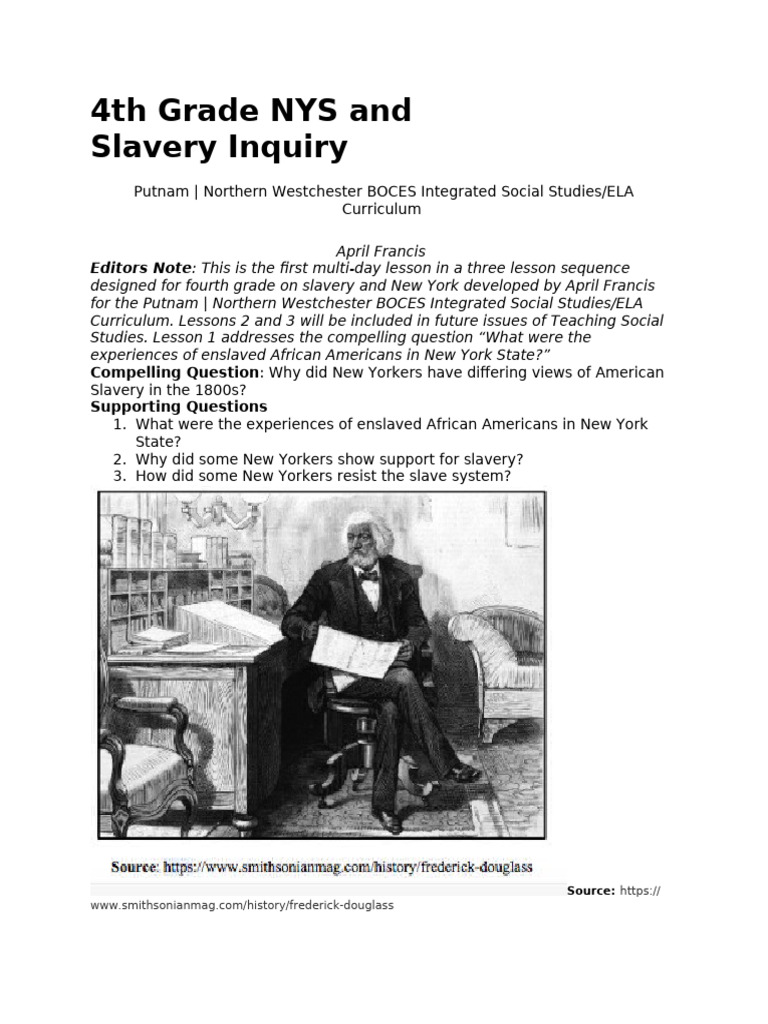 4th Grade Inquiry on NYS Slavery | PDF | Slavery In The United States ...