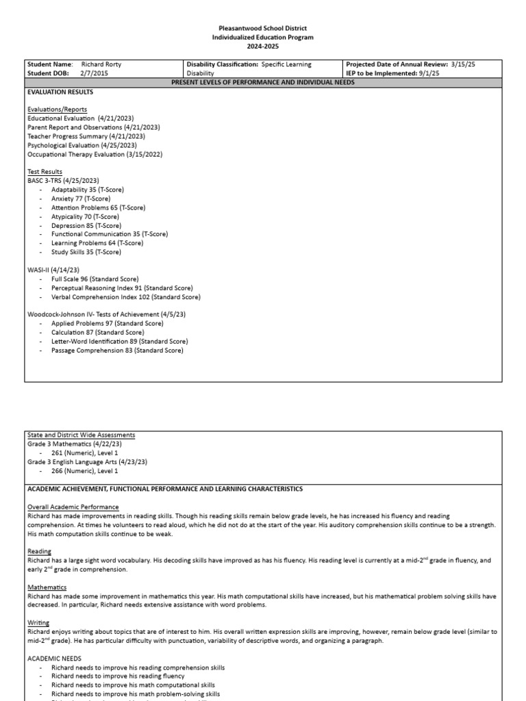 IEP Document (Updated 2024) | PDF | Reading Comprehension ...