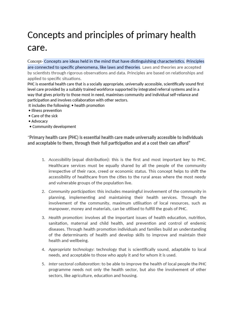 Concepts and Principles of Primary Health Care | PDF | Millennium ...