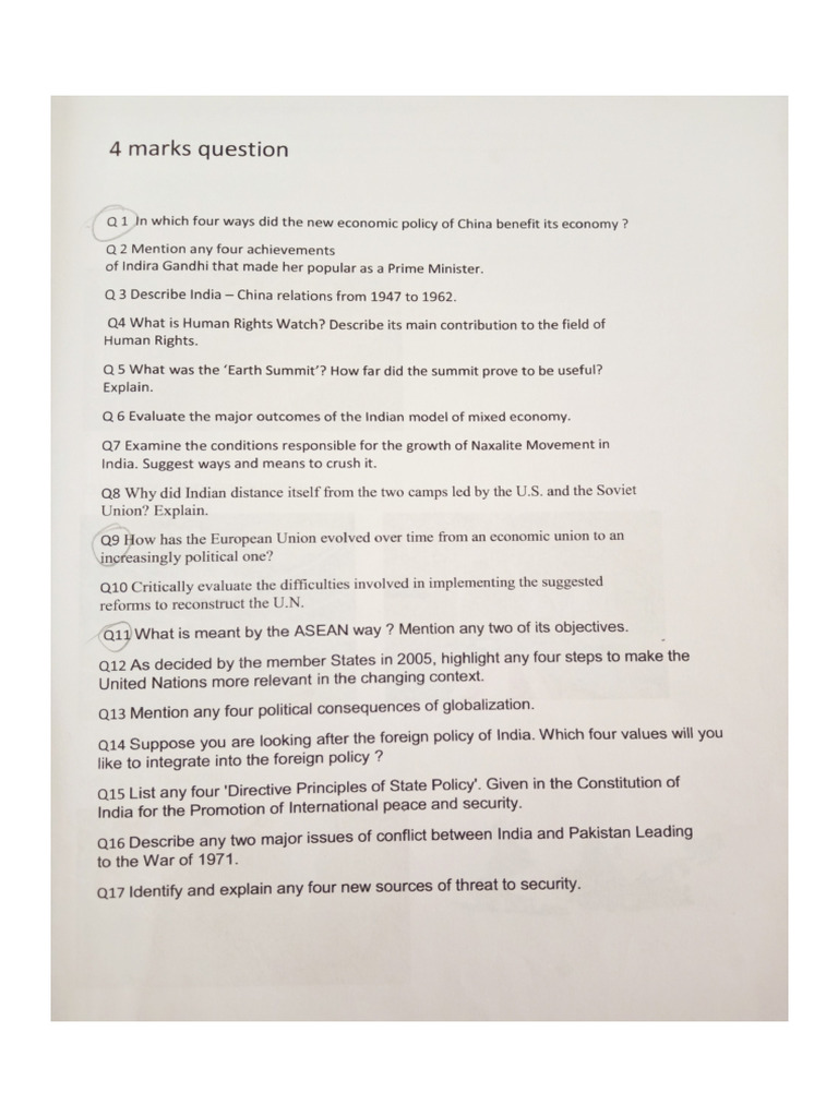 4 Marks Important Questions Political Science | PDF