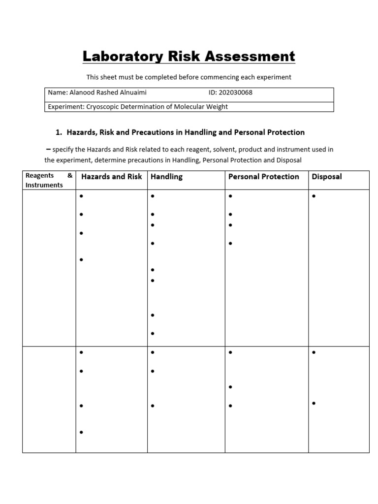 Laboratory Risk Assessment - Sheet EXP2 | PDF | Toxicity | Occupational ...