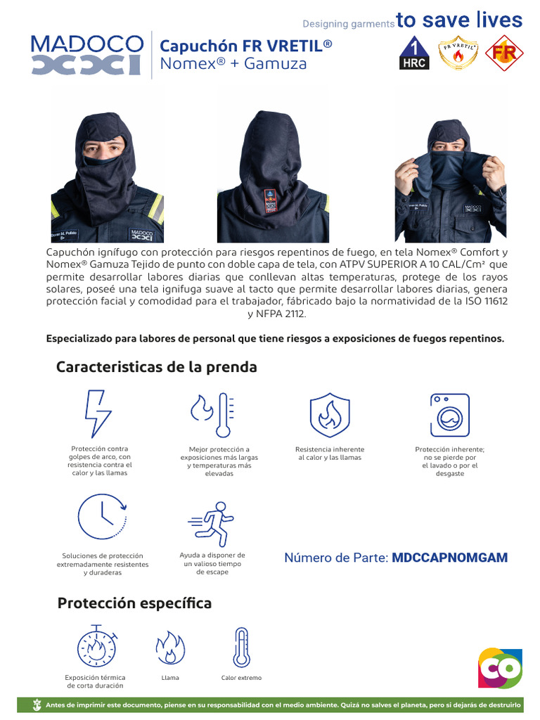 Ficha Tecnica Madoco BALACLAVA GAMUZA NOMEX (HRC1) (VELCRO) (ECOPETROL ...
