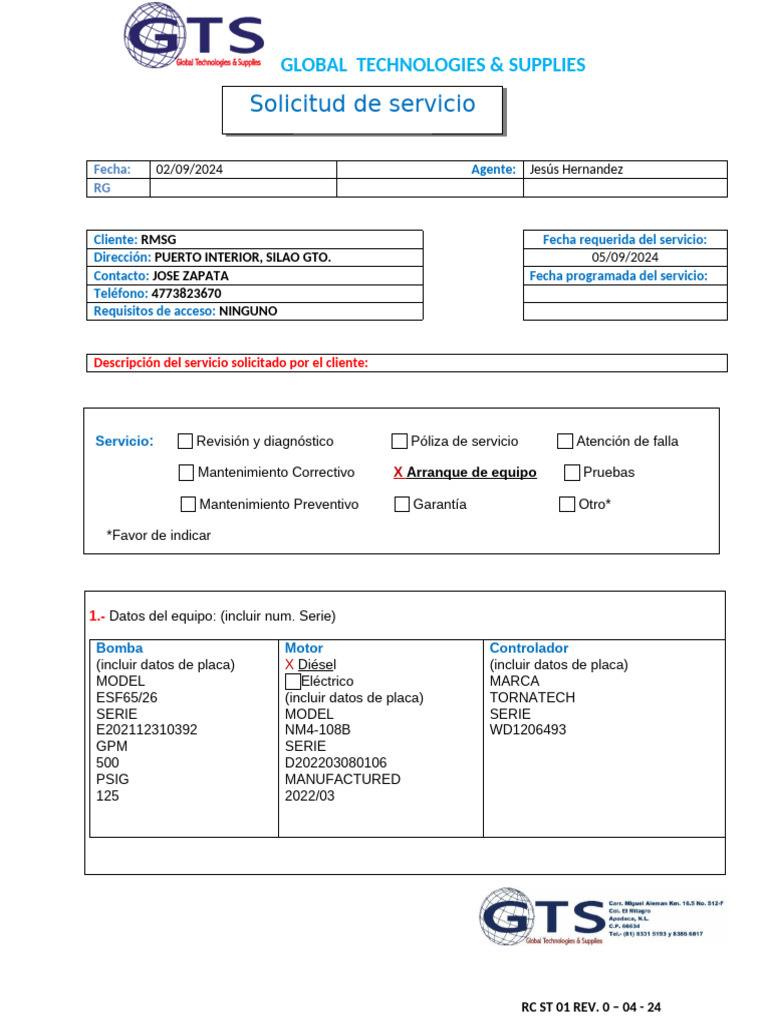 RC ST 01 Formato Solicitud de Servicio | PDF