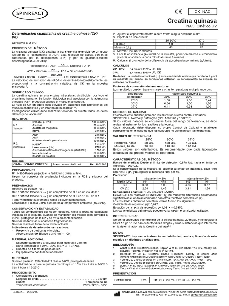 Inserto Spinreact CK NAC 1001050 | PDF | Enzima | Quinasa