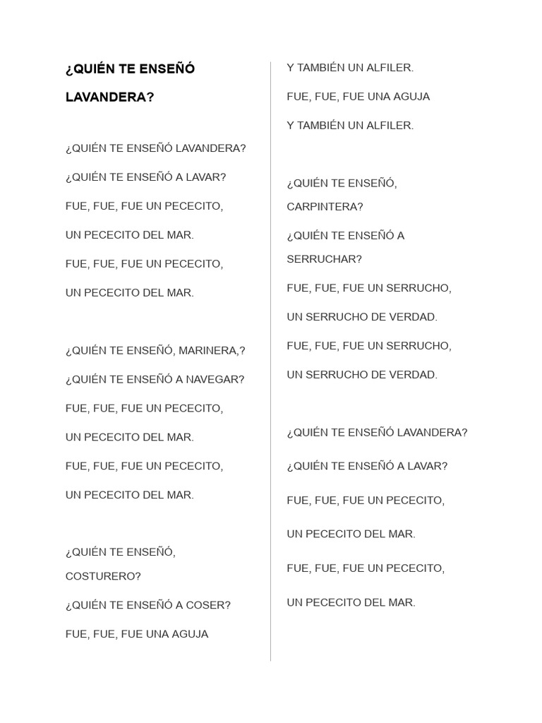 Canción ¿Quién Te Enseñó Lavandera | PDF