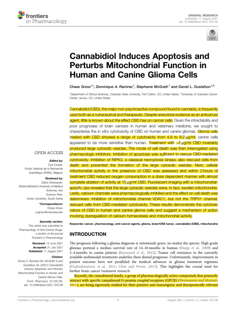 Cannabidiol Induces Apoptosis and Perturbs Mitochondrial Function in ...