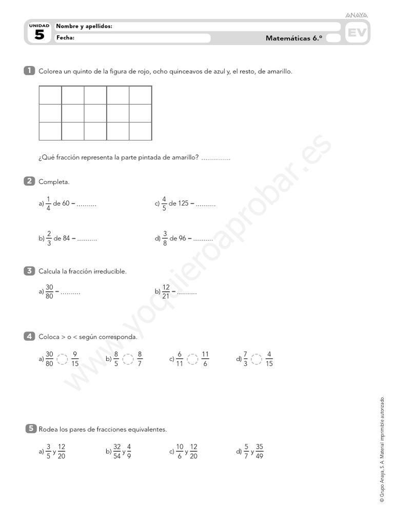 Examen Unidad 5 Mates 6primaria | PDF | Aritmética | Matemática Elemental