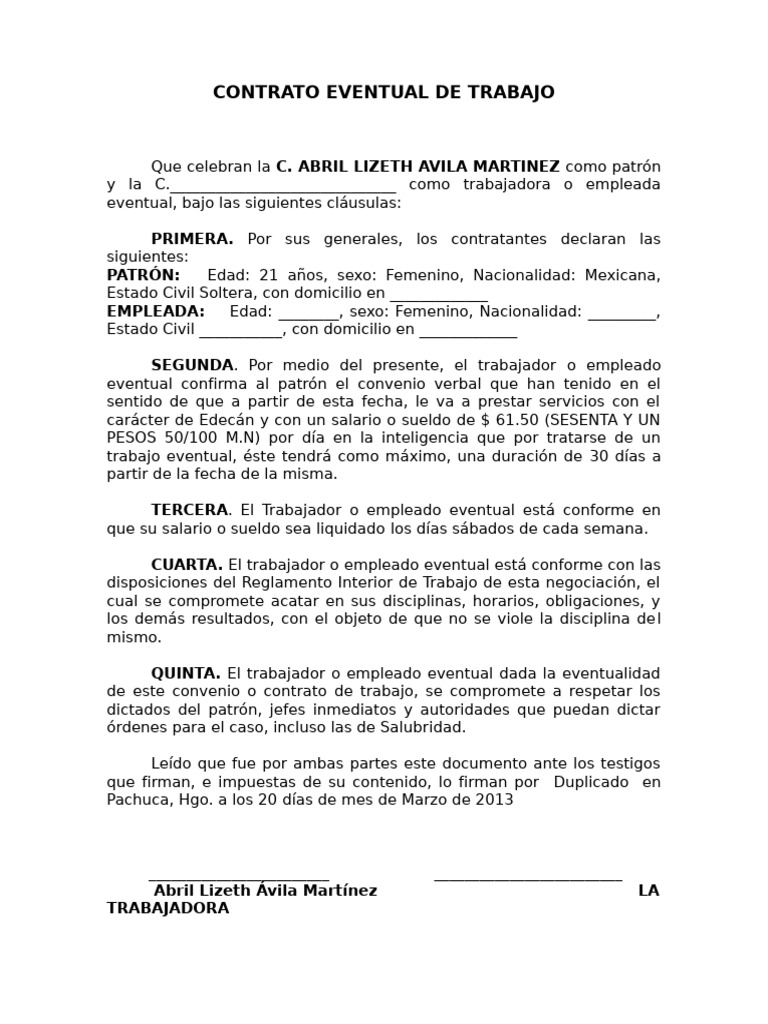 Contrato Eventual de Trabajo | PDF