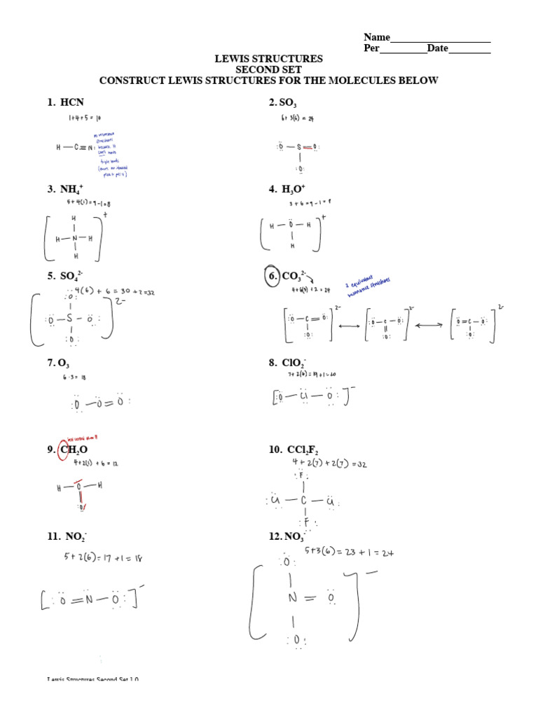 Lewis Structures Second Set 1.0 | PDF