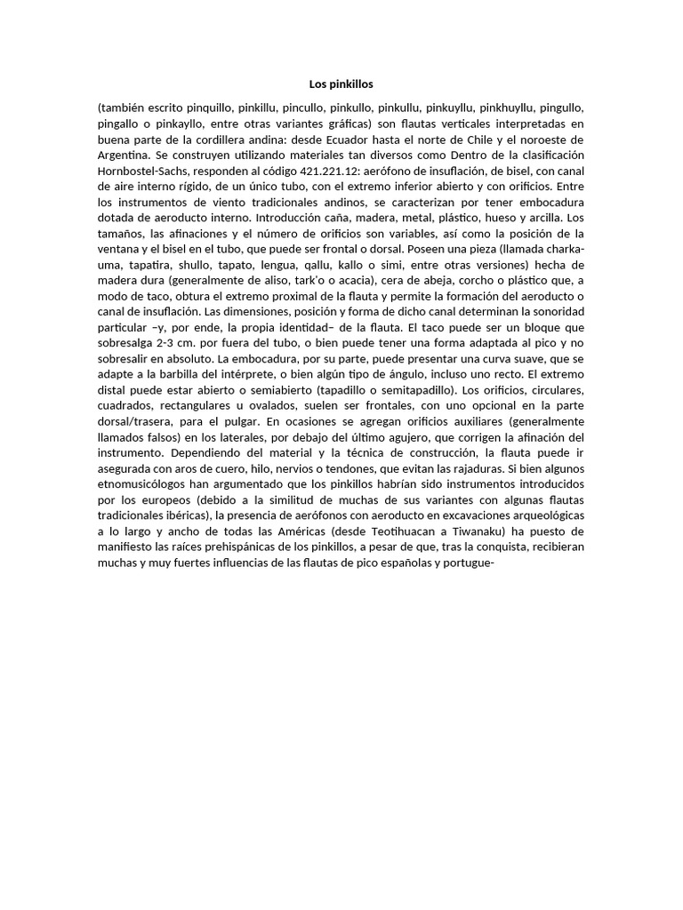 Características de los pinkillos andinos | PDF | Flauta | Instrumentos ...