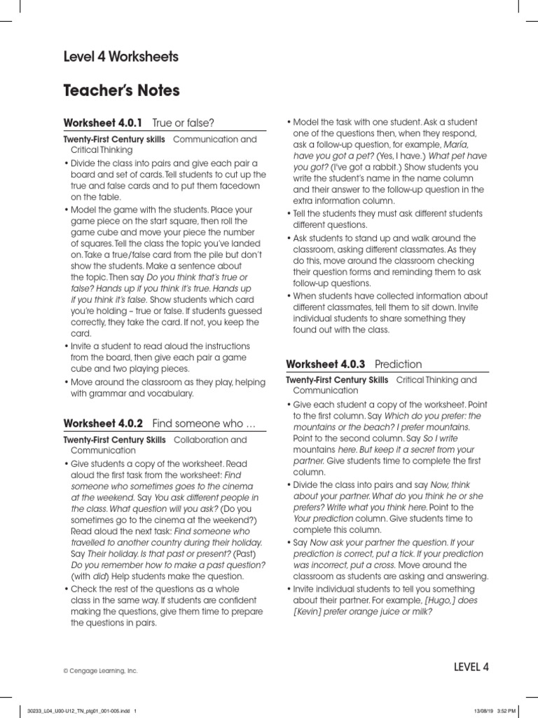 Look 4 Workbook Teacher's Guide | PDF | Menu