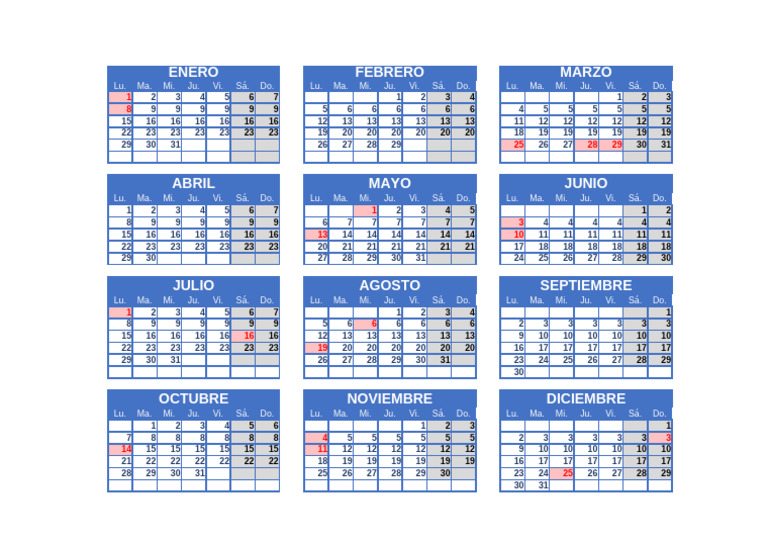 Calendario Anual 2023 Detallado | PDF