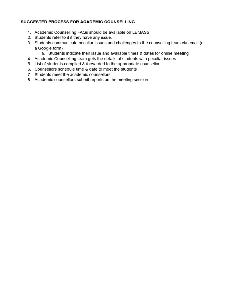 Academic Counselling Process Overview | PDF