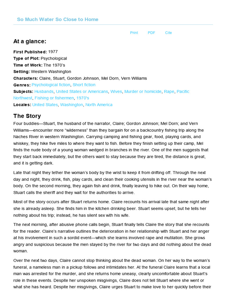 So Much Water So Close To Home Analysis | PDF