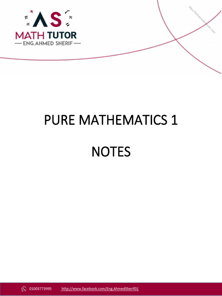 Pure Mathematics 1 by Eng - Ahmed Sherif | PDF