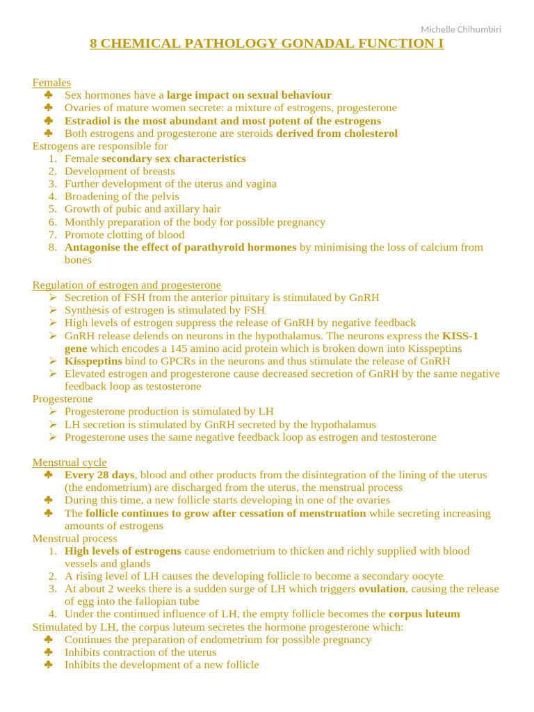 8 Chemical Pathology Gonadal Function I | PDF | Menstrual Cycle ...